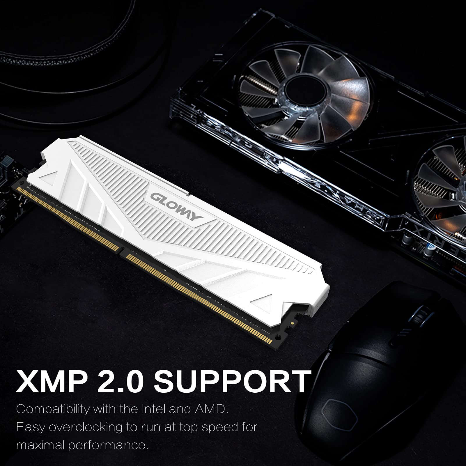 DDR4 Ram,16GB (2 x 8GB) 3200MHz(PC4-25600) CL18 1.35V 288-Pin Gloway DDR4 UDIMM Aluminum Desktop Compter Memory Kit- White