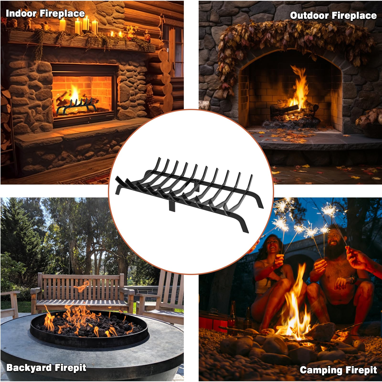 DAMEING Fireplace Grate 30 inch, Heavy Duty Fireplace Log Grate Holder Firewood Rack, Large Solid Steel Fire Pit Grate Fireplace Accessories for Chimney Hearth Wood Stove Burning