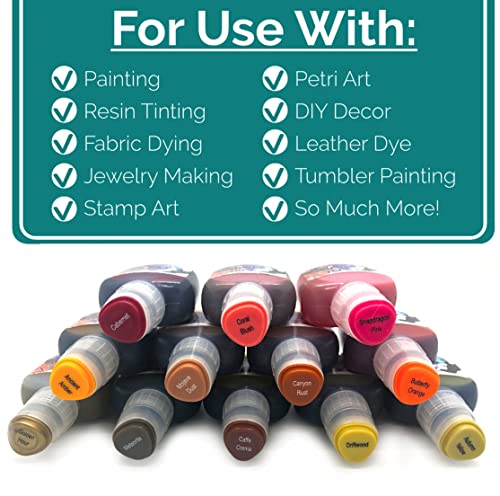 T-Rex Inks Premium Alcohol Inks Warm Earth Set- 12 Warm Tone Colors - Alcohol Ink for Epoxy Resin Dye, Painting, Tumbler Making & More - Includes Storage Box & Metallic Gold Ink - 20ml Bottles