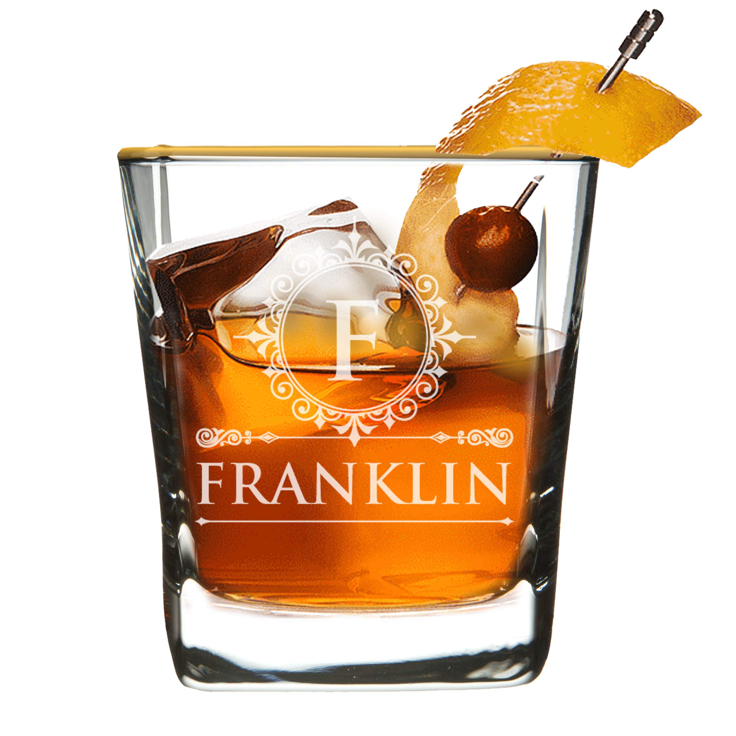 Custom Personalized 9 oz Square Rocks Whiskey Glass Tumbler with Heavy Base and Gold Color Rim