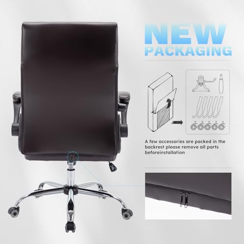 Executive Office Chair Ergonomic Desk Chair, High Back Computer Chair with Adjustable Lumbar Support,Padded Flip-Up Arms Home Office Chair, Upholstered Swivel Work Chair for Long Hours