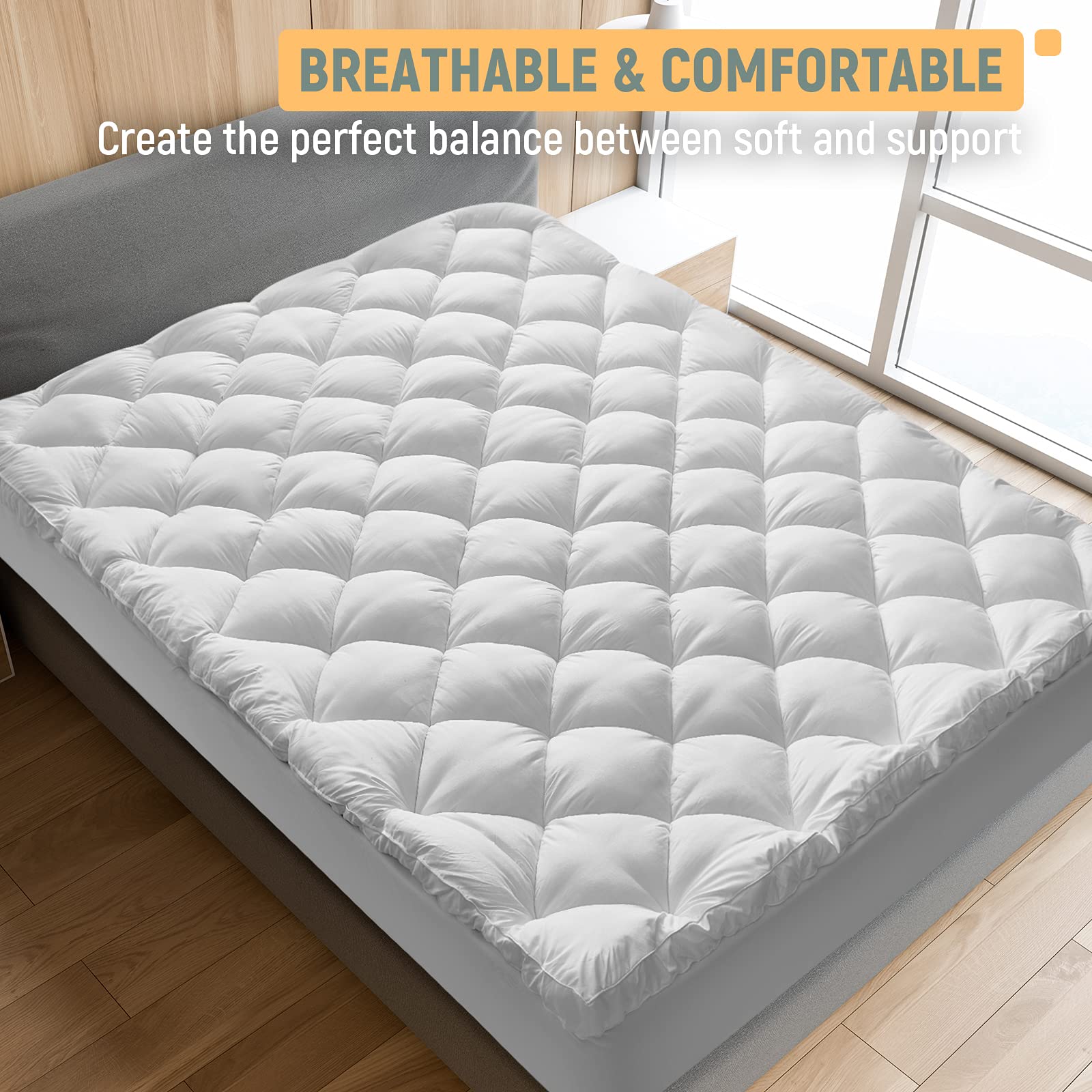 Minoroty Extra Thick Mattress Topper Twin Size, Down Alternative Fill Plush Mattress Pad Cover Topper, Cooling Pillow Top with 8-21Inch Deep Pocket, White