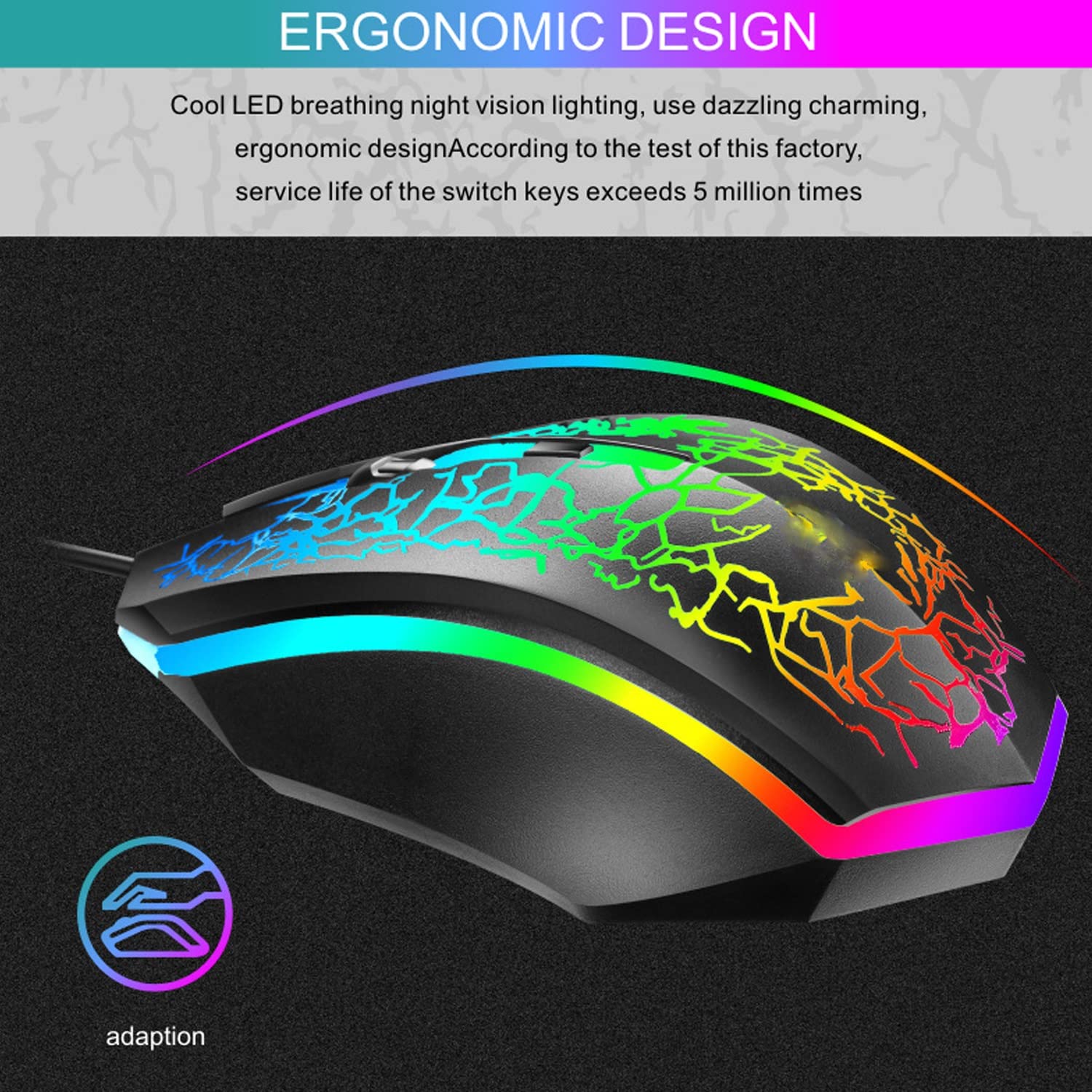 EXHNLE Gaming Keyboard and Mouse Combo, Wired Backlight Keyboard and Mouse, USB Wired Backlit Keyboard for Laptop PC Computer Game and Work