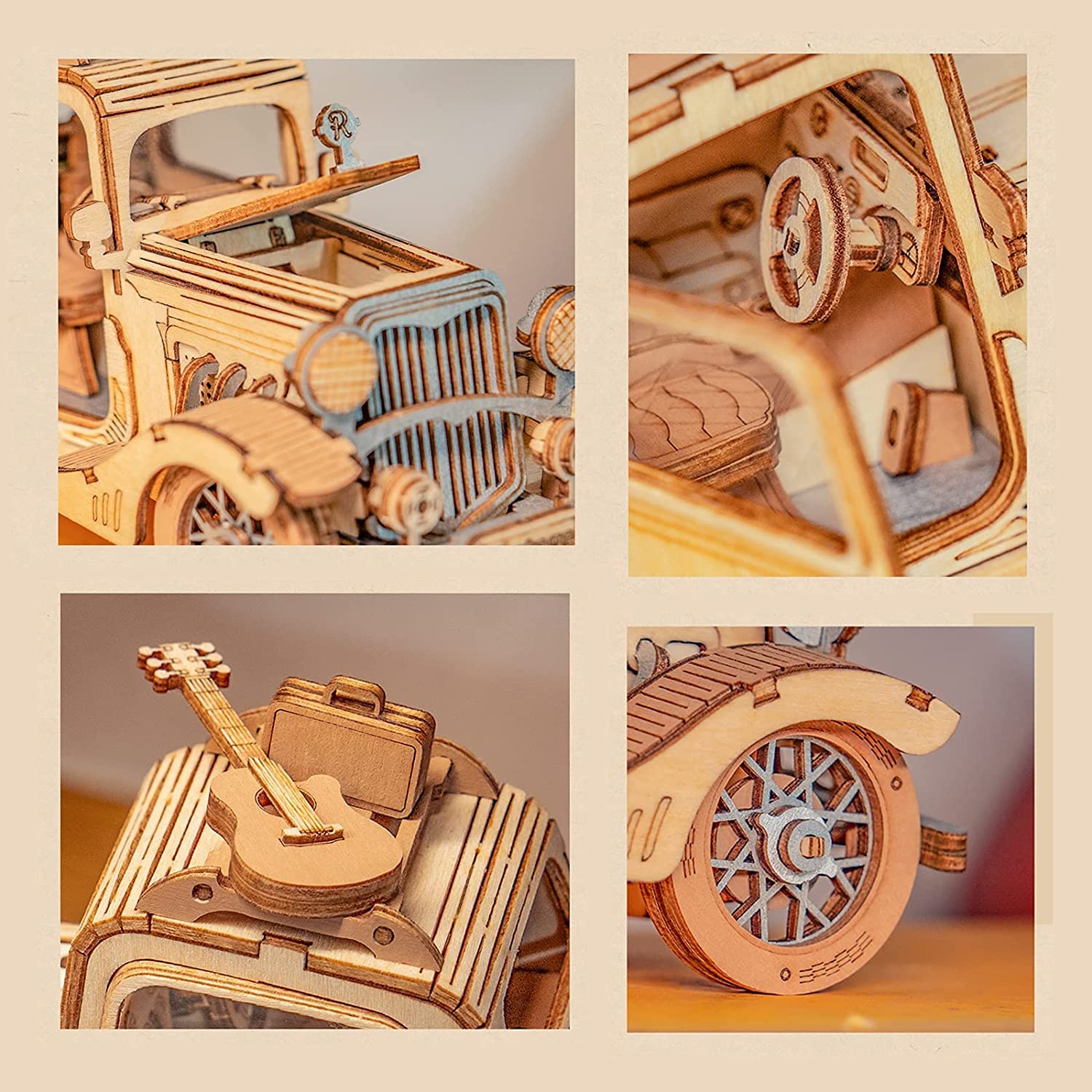 Rowood 3D Puzzles for Adults, Model Car Kits, DIY Wooden Toys Craft Gift on Birthday Christmas for Boys-Vintage Car