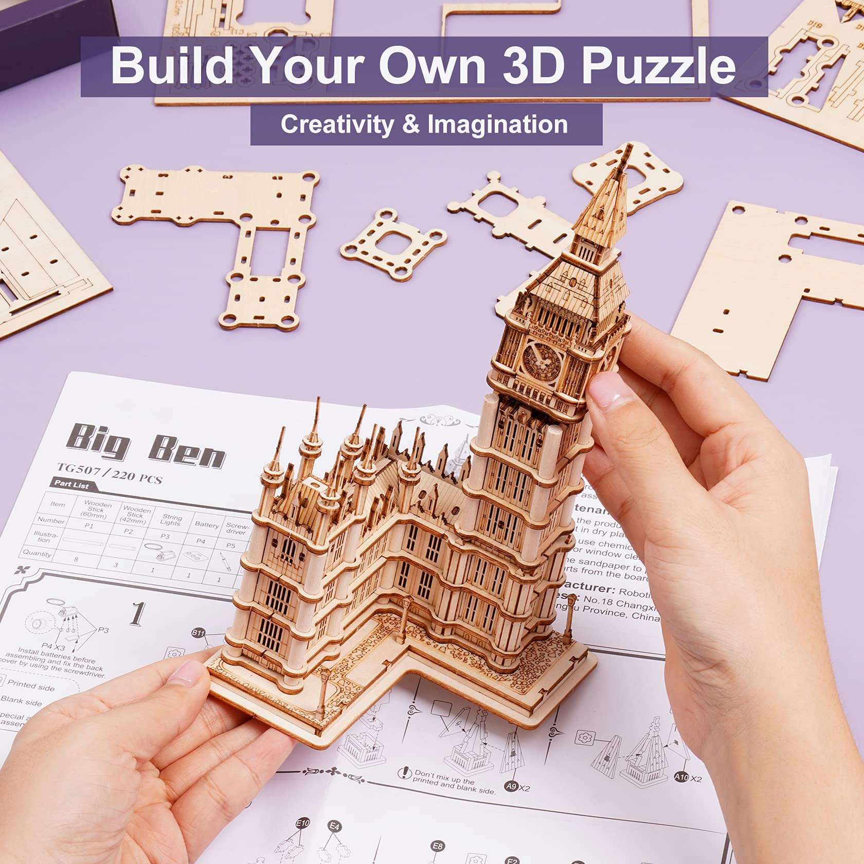 Rowood 3D Puzzles for Adults Wooden Model Kit Adult Craft Kit Gifts for Teens Age 14+ Big Ben