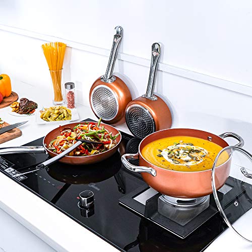 Copper Pots and Pans Set Nonstick 10-Piece Ceramic Cookware Set, Stainless Steel Handles, Dishwasher & Oven Safe, PFOA/PFAS-Free, Orange