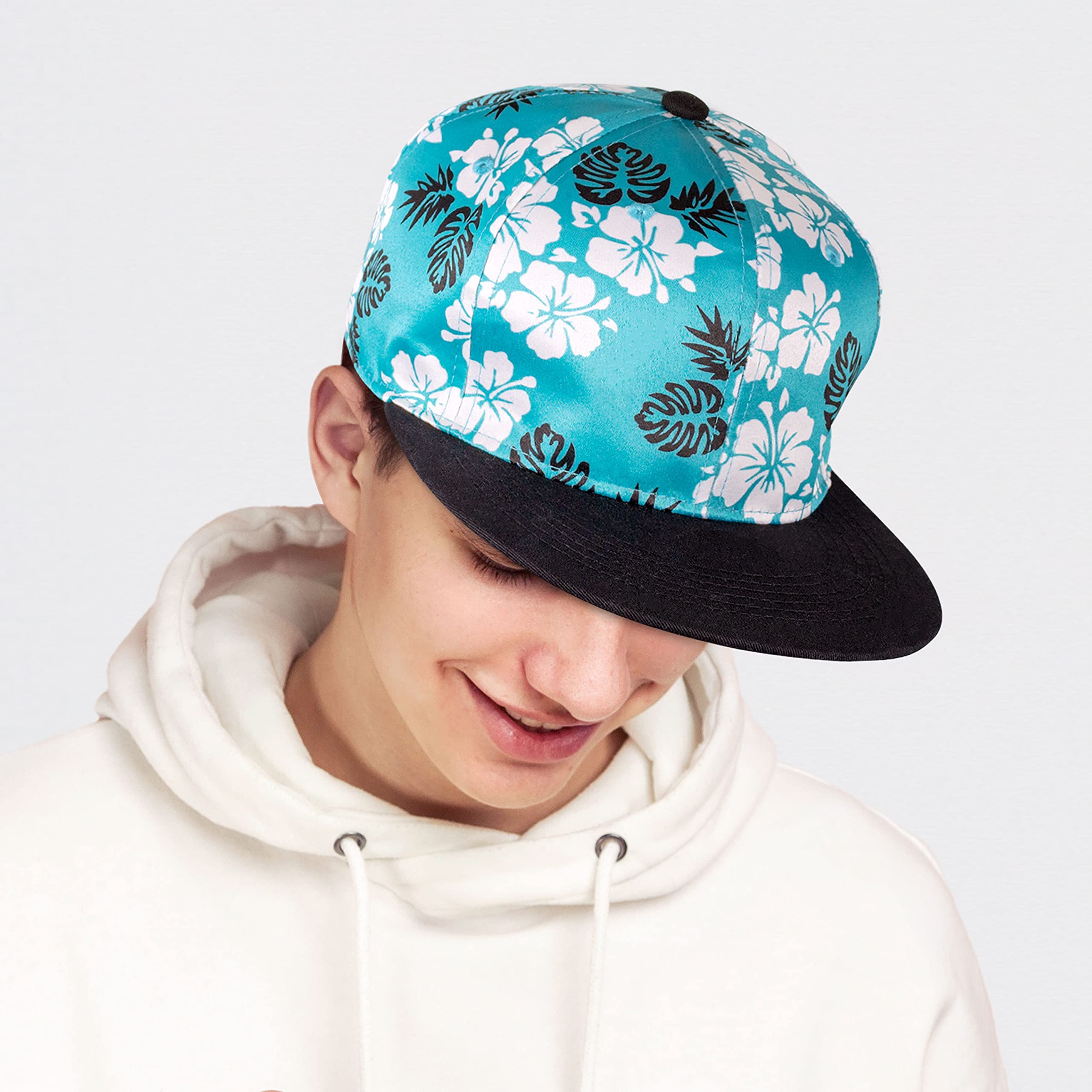 CHOK.LIDS Hawaiian Floral Snapback Hats Flower Pattern Design Tropical Day Vacation Surf Skate Street Flat Bill Baseball Caps (Turquoise)