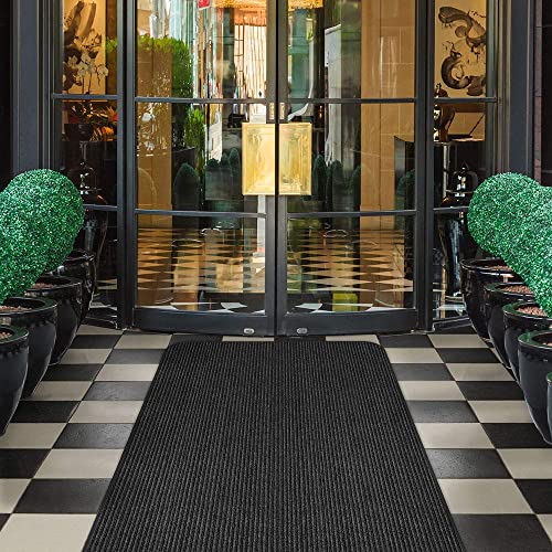 House, Home and More Indoor Outdoor Double-Ribbed Carpet Runner with Skid-Resistant Rubber Backing - Smokey Black - 3 Feet x 10 Feet