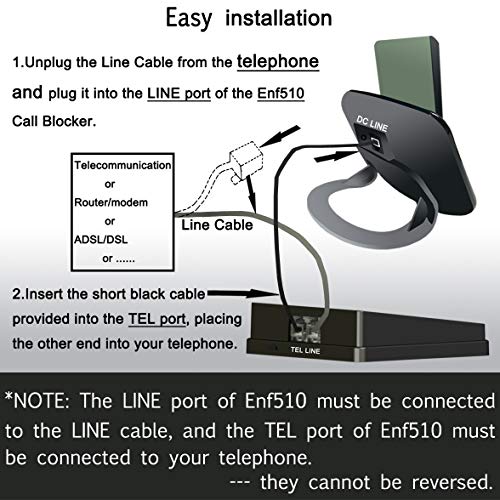 Enf510 Call Blocker for Landline Phones/Answering Machine/Home Cordless Phones, Works with All Analog Telephones, Family Function