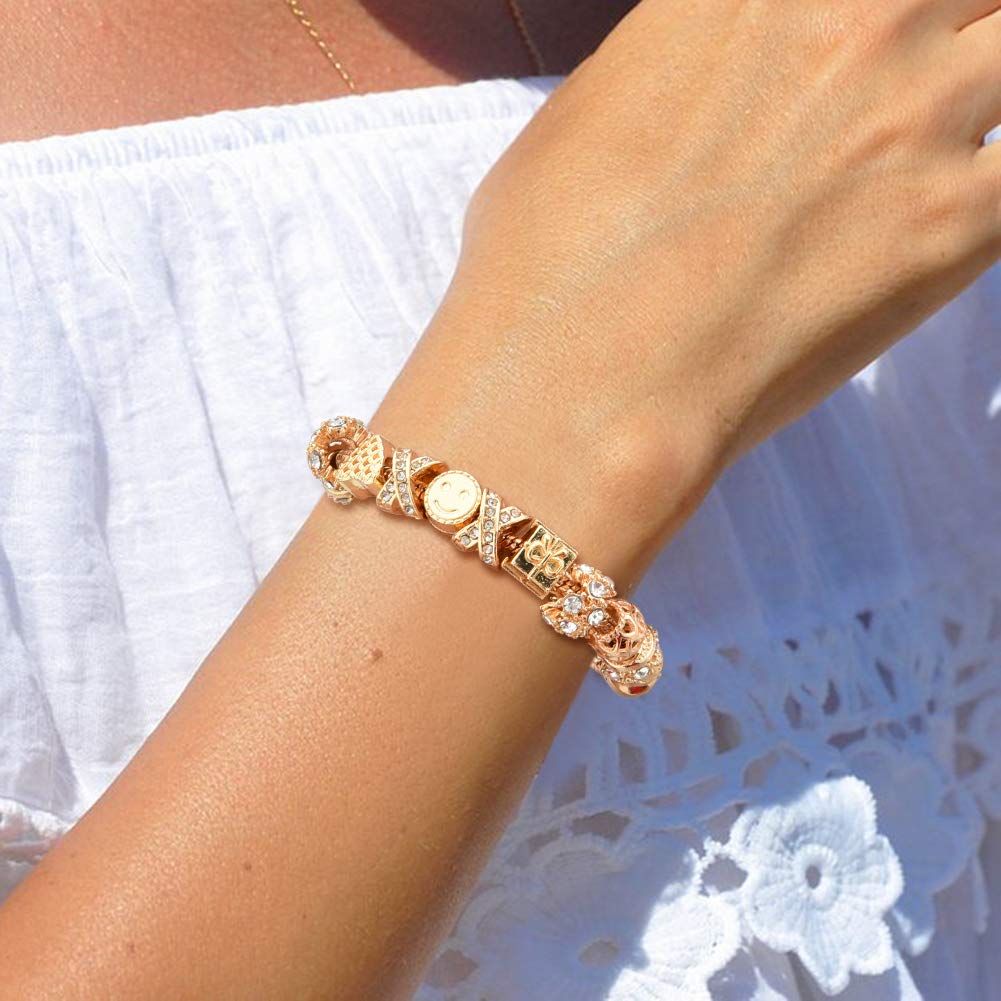 CHOKER Charm Bracelets for Women Gold Plated Snake Chain Heart Shape Smile Rhinestone Beads Charming Girlfriend Mom Gift
