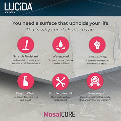 Lucida Surfaces Luxury Vinyl Floor Tiles | Glue Down Adhesive Flooring | Textured Look Rhombus Shaped Tile | MosaiCore | Single Sample Tile