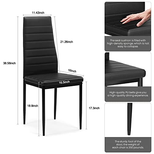 Recaceik Dining Table Set for 4,Kitchen Table and Chairs for 4,Glass Dining Table Set with 4 Upholstered PU Leather Chairs Dining Room Table Set Kitchen Tables for Small Spaces (Black)