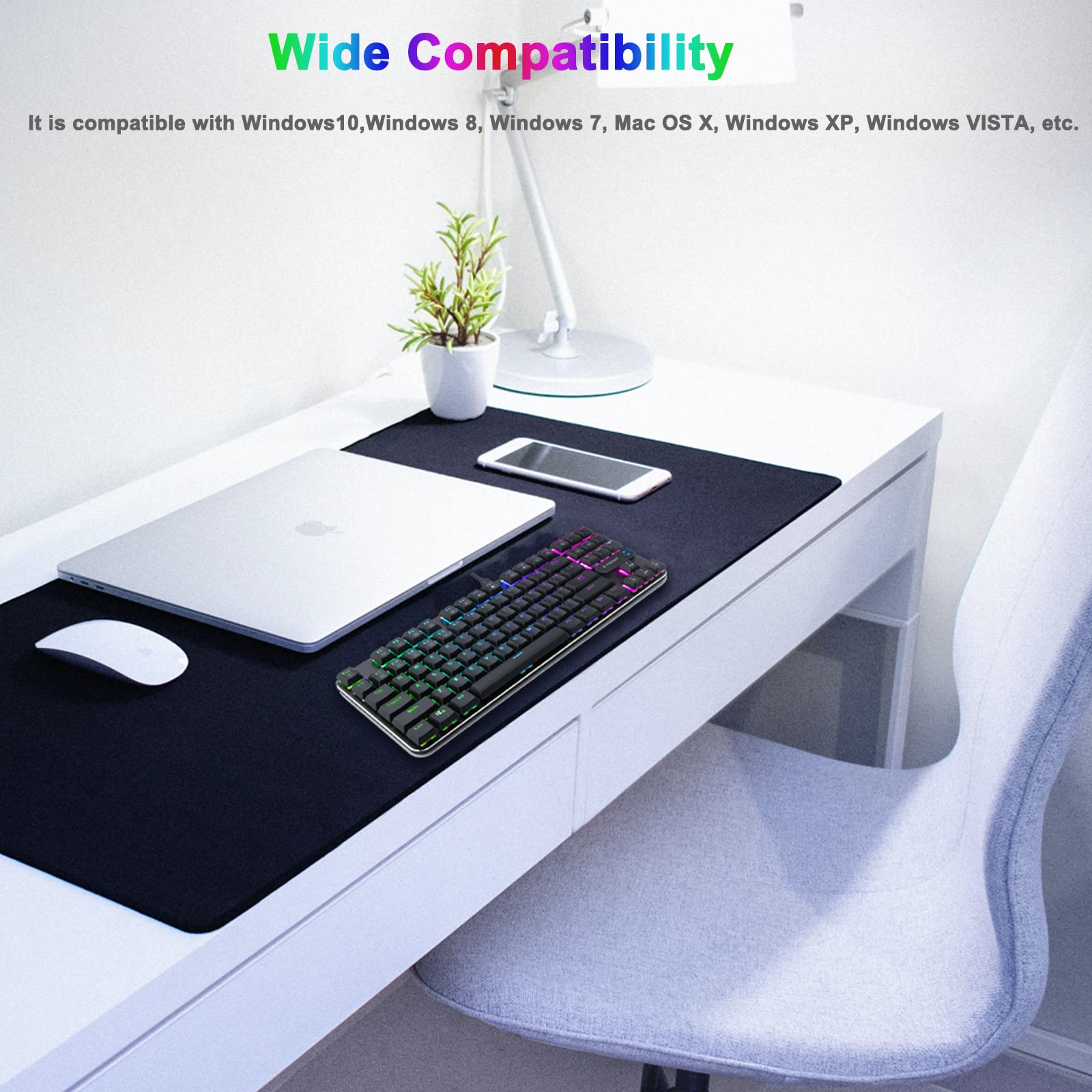 DEANEEK Mechanical Gaming Keyboard Compact 87 Key Tenkeyless RGB Backlit Computer Keyboard with TKL Tenkeyless Hot-Swappable Ultra-Slim USB-C Anti Ghosting for PC, MAC Z-66 (Black-Blue Switch)