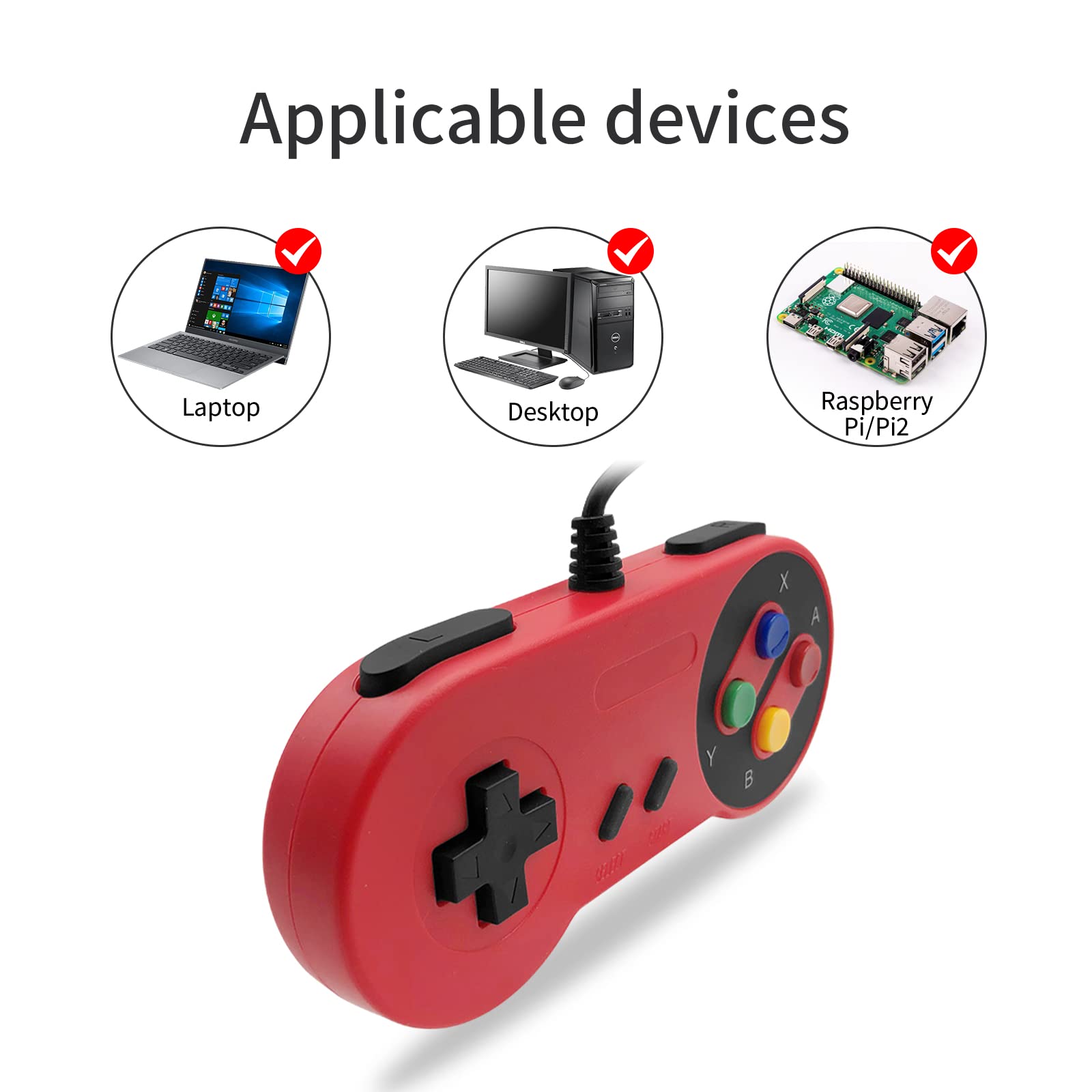 COIORVIS usb Snes controller Wired Controller for Switch USB controller for PC Emulator Game Mobile Controller for NES wired Joypad Game for Windows(Red)
