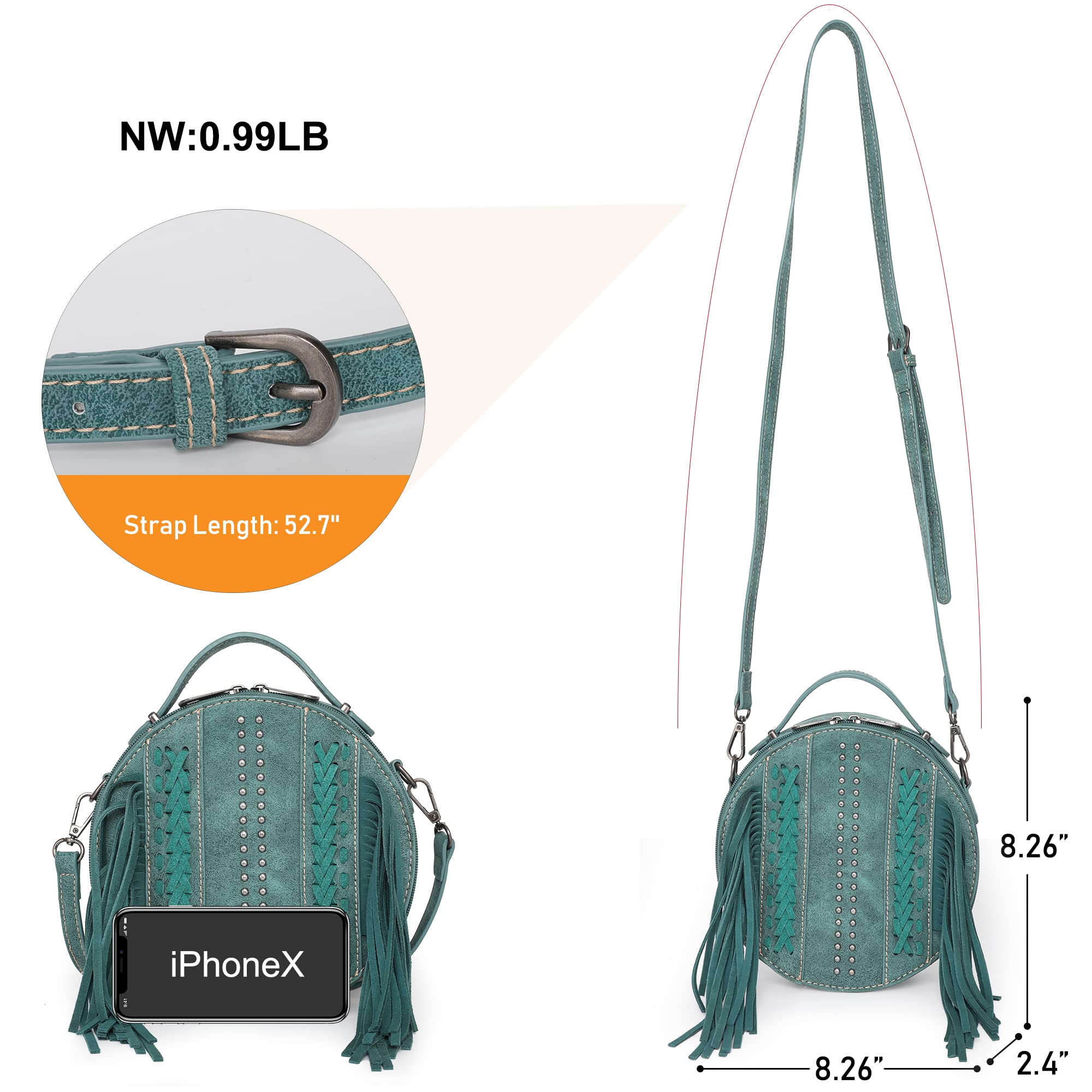 Montana West Fringe Western Purses for Women Crossbody Bag Circle Round Bag Vintage Shoulder Handbag MW1054-118CF