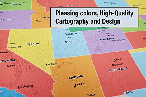 Laminated United States Scholar Map Poster | Educational Elementary School Version | Easy-to-Read Large Labels | 36โ x 24โ | Shipped in a Tube, Not Folded | Great for The Home or Classroom