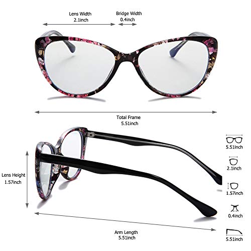 Blue Light Blocking Glasses,Computer Bluelight Blocker Glasses,Non Prescription Blue Light Filter Glasses (Cat eye clear tea+flora)