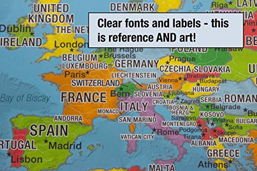 Laminated World Scholar Map Poster | Educational Elementary School Version | Easy-to-Read Large Labels | 36” x 24” | Shipped in a Tube, Not Folded | Great for The Home or Classroom