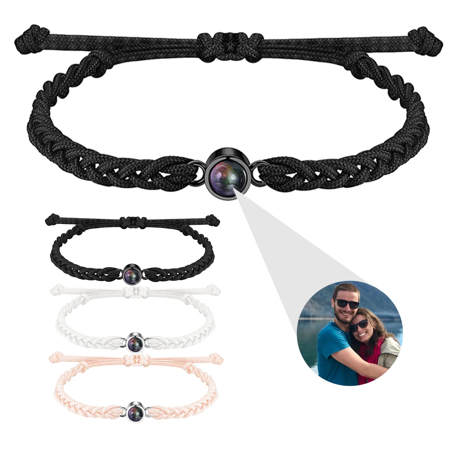 DHQH Custom Bracelets with Picture inside Personalized Photo Bracelet Box Chain Circle Photo Bracelets with Picture Inside for Women