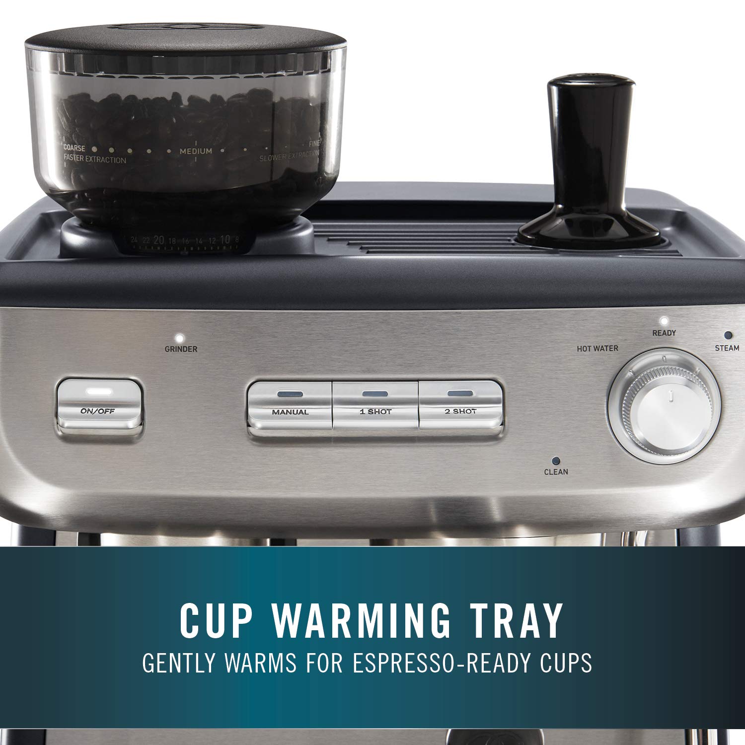 Calphalon Espresso Machine with Coffee Grinder, Tamper, Milk Frothing Pitcher, and Steam Wand, Temp iQ 15 Bar Pump, Stainless Steel