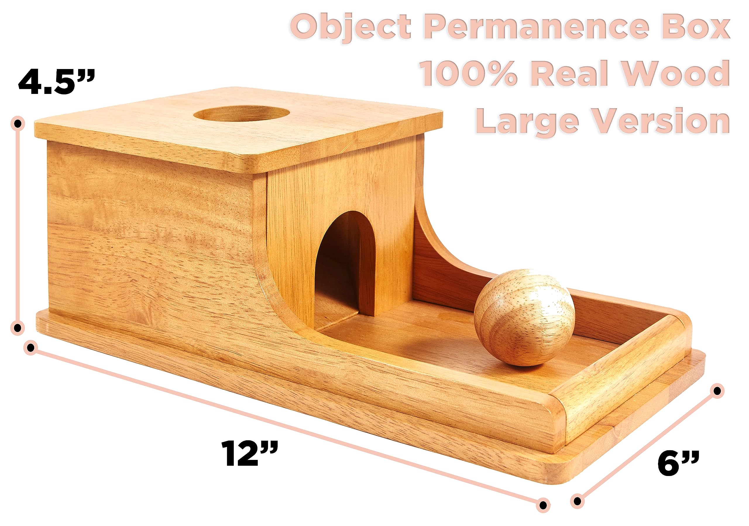 Montessori Object Permanence Box - Wooden Ball Drop Toy for Babies - Develops Spatial Awareness & Cognitive Skills - Engaging and Educational Roll and Play Toy up to 1 Year Old Infant