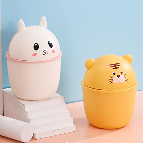 Housoutil Car Trash Bin Mini Trash Can with Lid Rabbit Shaped Desk Mini Garbage Container Cute Desktop Basket Can Closable Trash Bin for Office Bedroom Plastic Containers
