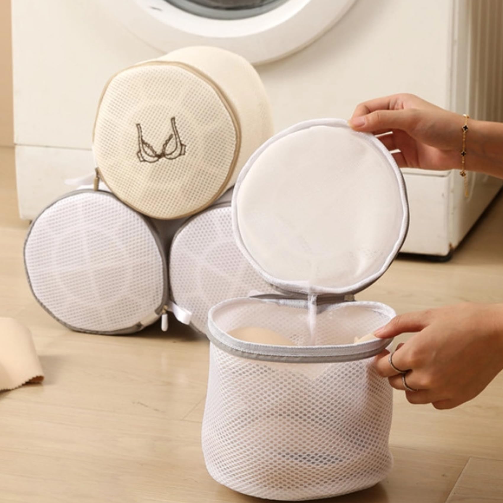 Dearanswer Delicate Bra Washing Bag Lingerie Mesh Laundry Bag with Hanging Loop Underwear Bag for Socks Undershirt,Light white
