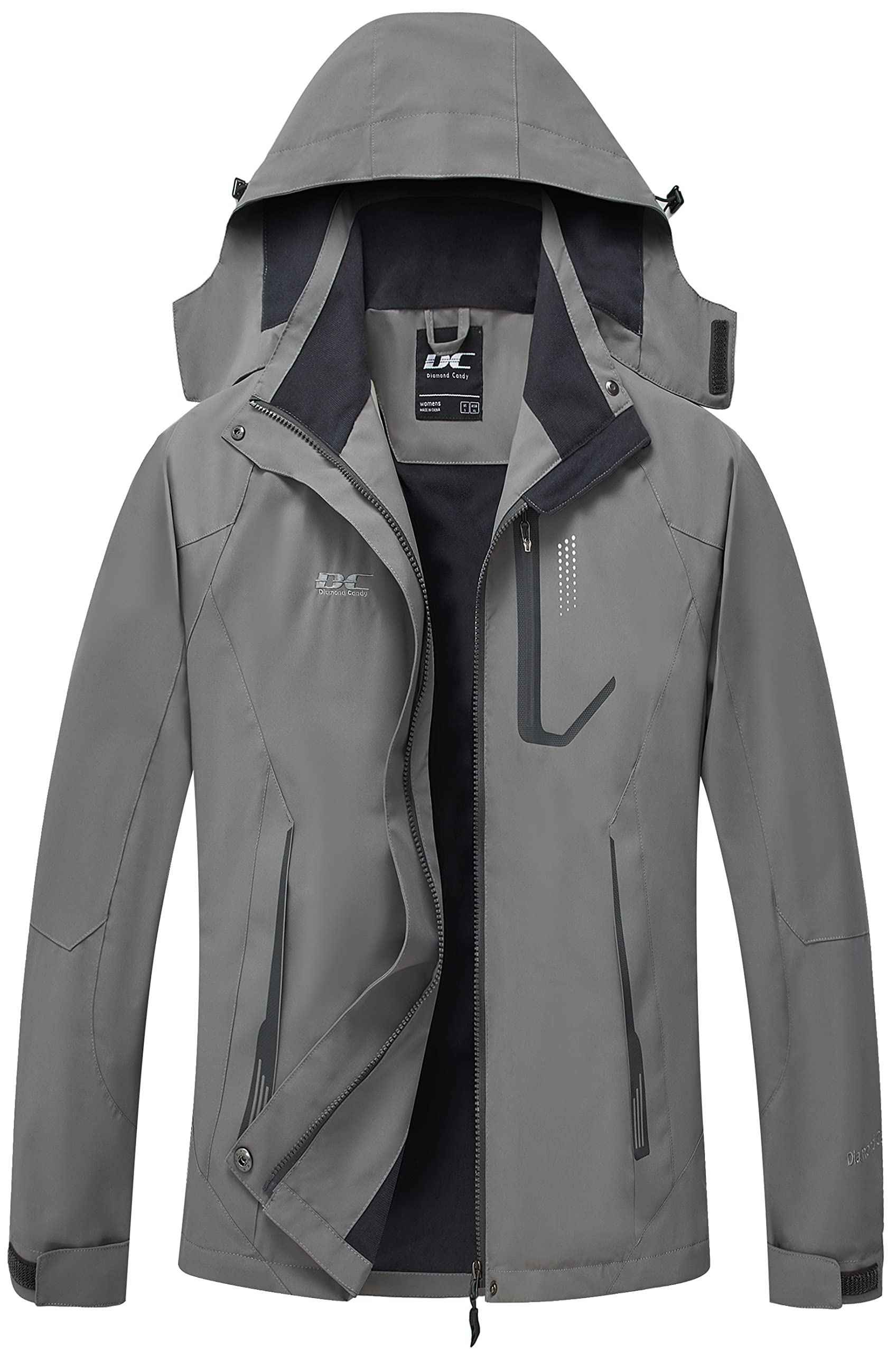 Diamond Candy Women's Waterproof Rain Jacket with Hood Lightweight Outdoors Raincoat Grey