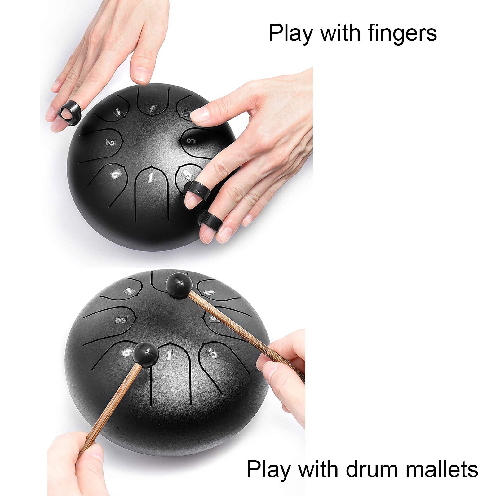 Rain Drum, Upgraded Rain Drum for Outside, Rain Drum for Garden 8 Notes 6 IN, Rain Chimes for Outside, Steel Tongue Drum, Tongue Drum (Black)