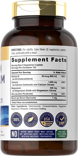 Carlyle Calcium Magnesium Zinc with Vitamin D3 and Boron | 400 Caplets | Vegetarian, Non-GMO Supplement