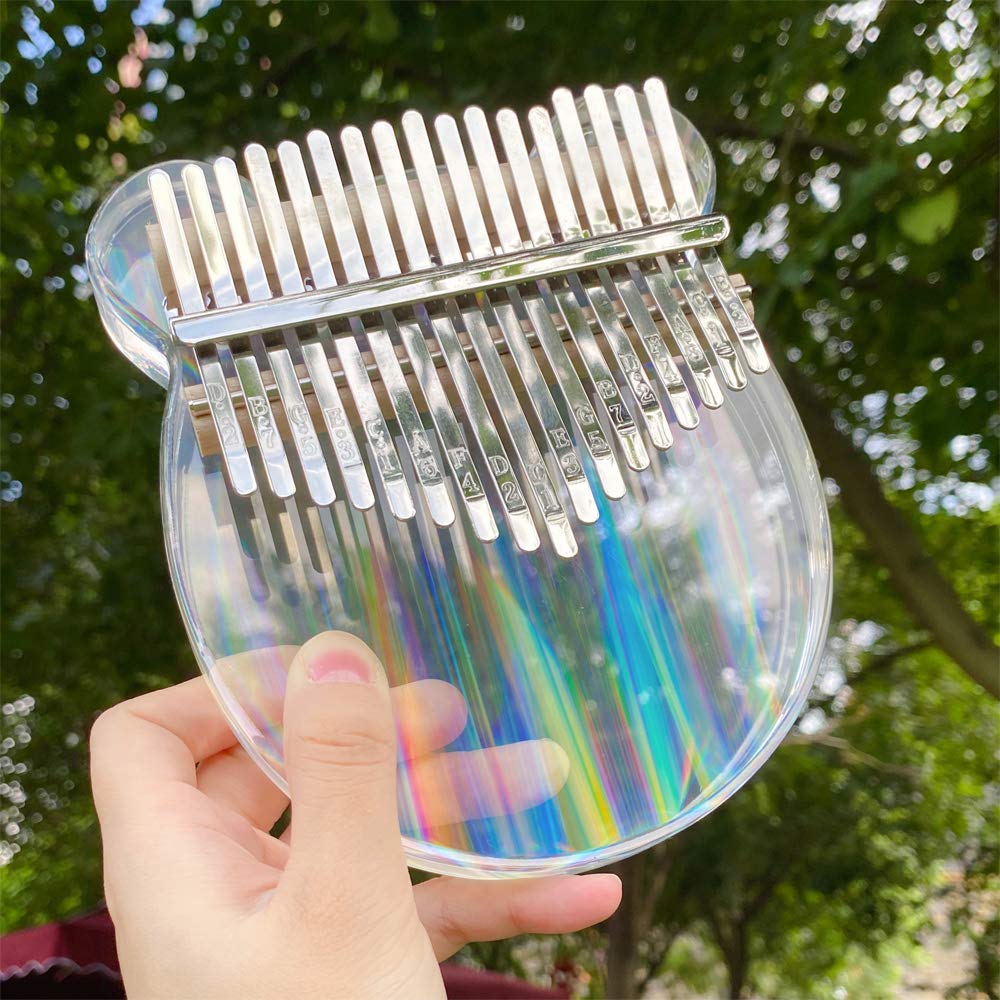 Rainbow Clear Kalimba Thumb Piano Bear Shaped 17 Key Solid Finger Piano Transparent Body Cute Crystal Acrylic Kalimba With Hard Case Gifts with Tuning Hammer