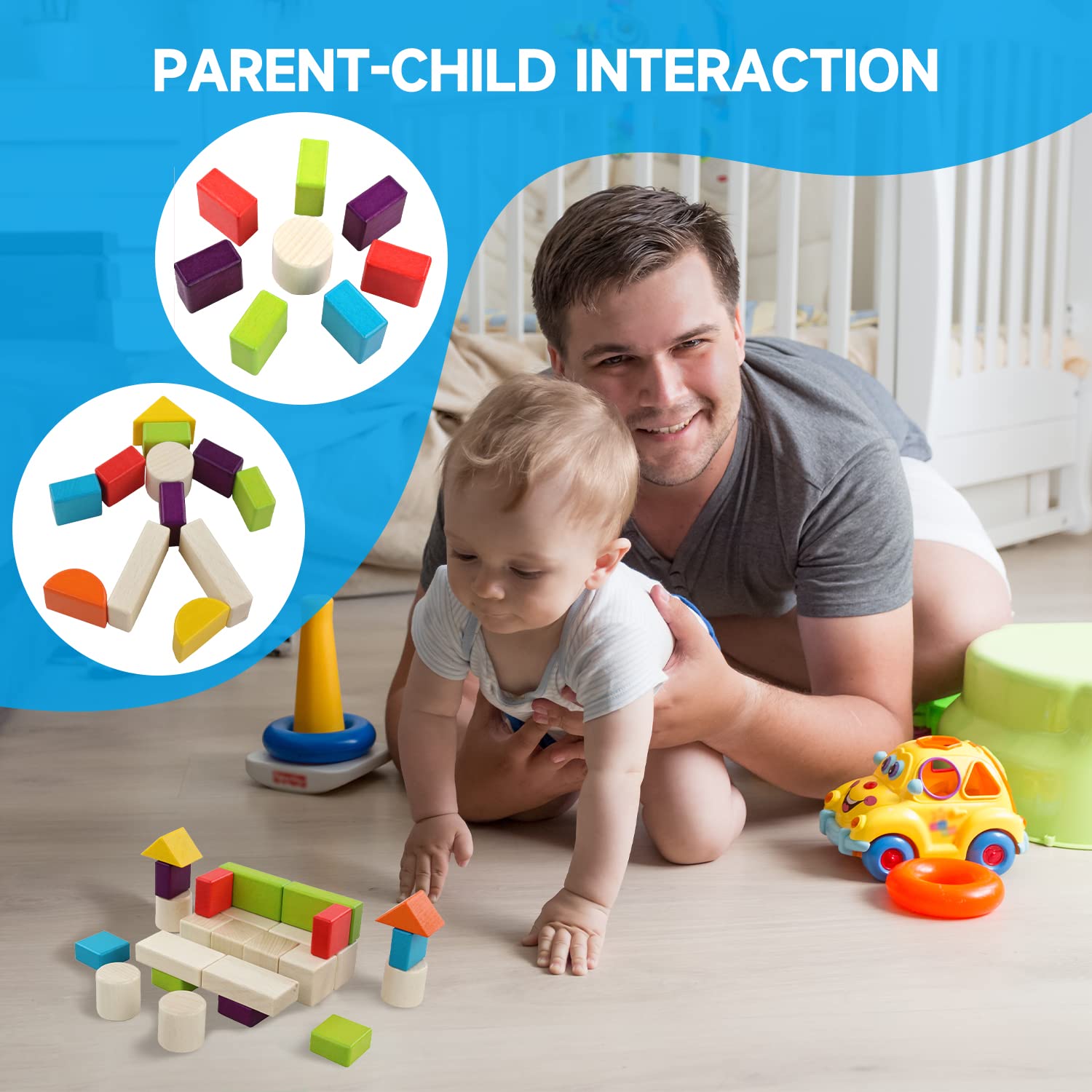 Montessori Stacking Blocks for Toddlers, 30PCS STEM Educational Wooden Toys Building Blocks for Preshool with Storage Box, Educational Early Learning Toys for Boys and Girls-Ohye Series