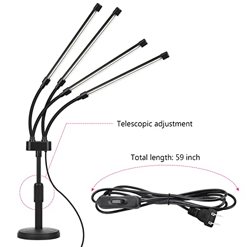 Grow Lights for Indoor Plants, Four Head LED Grow Light with Full Spectrum & Red White Spectrum for Indoor Plant Growing Lamp, Adjustable Gooseneck, Suitable for Plants Growth