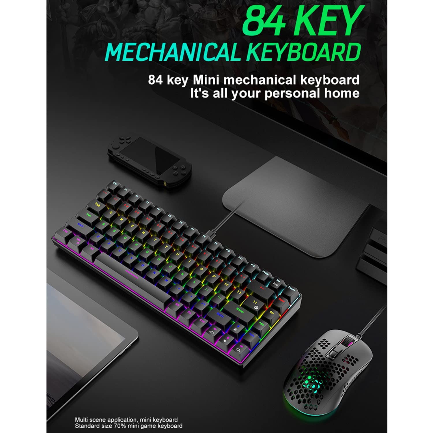 EXHNLE RGB Rainbow Gaming Keyboard and Mouse Combo, 84 Keys Backlit Computer Keyboard USB Wired Backlit Keyboard, for Laptop PC Computer Game and Work (Color : White)
