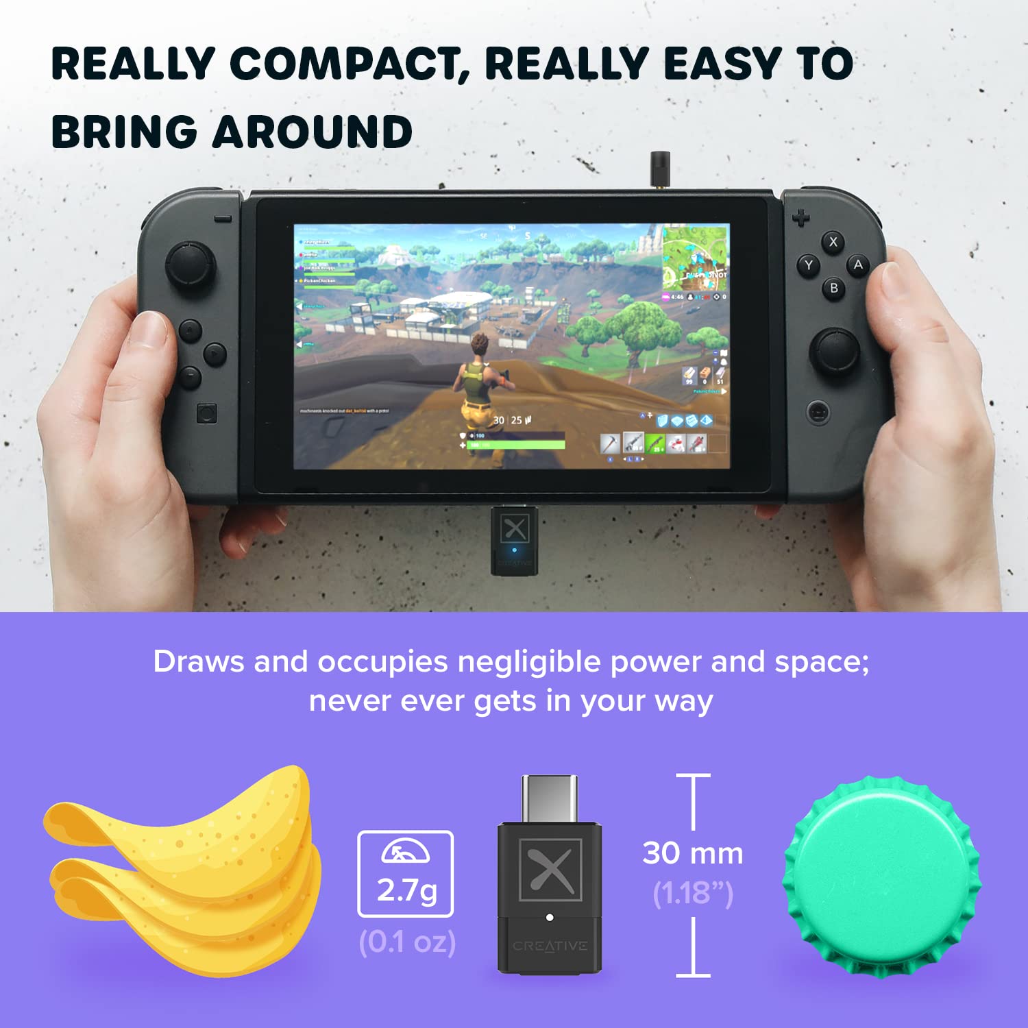 Creative BT-W4 Smart Bluetooth 5.2 Audio Transmitter with aptX Adaptive, 24-bit Audio, Device-Switching Function, and Voice Chat Support for PC/Mac / PS5 / PS4 / Nintendo Switch
