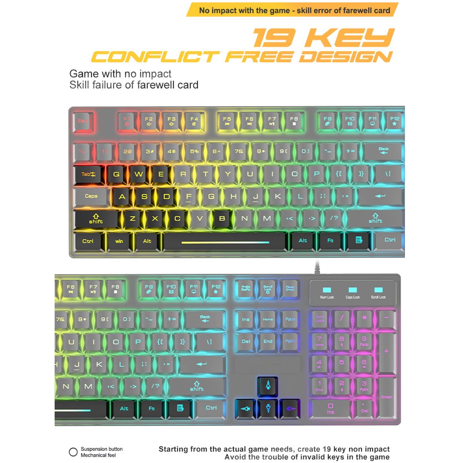 EXHNLE RGB Rainbow Backlit Gaming Keyboard and Mouse Combo, USB Wired Bundle for Laptop Computer Gamer Game Office (Color : Black)