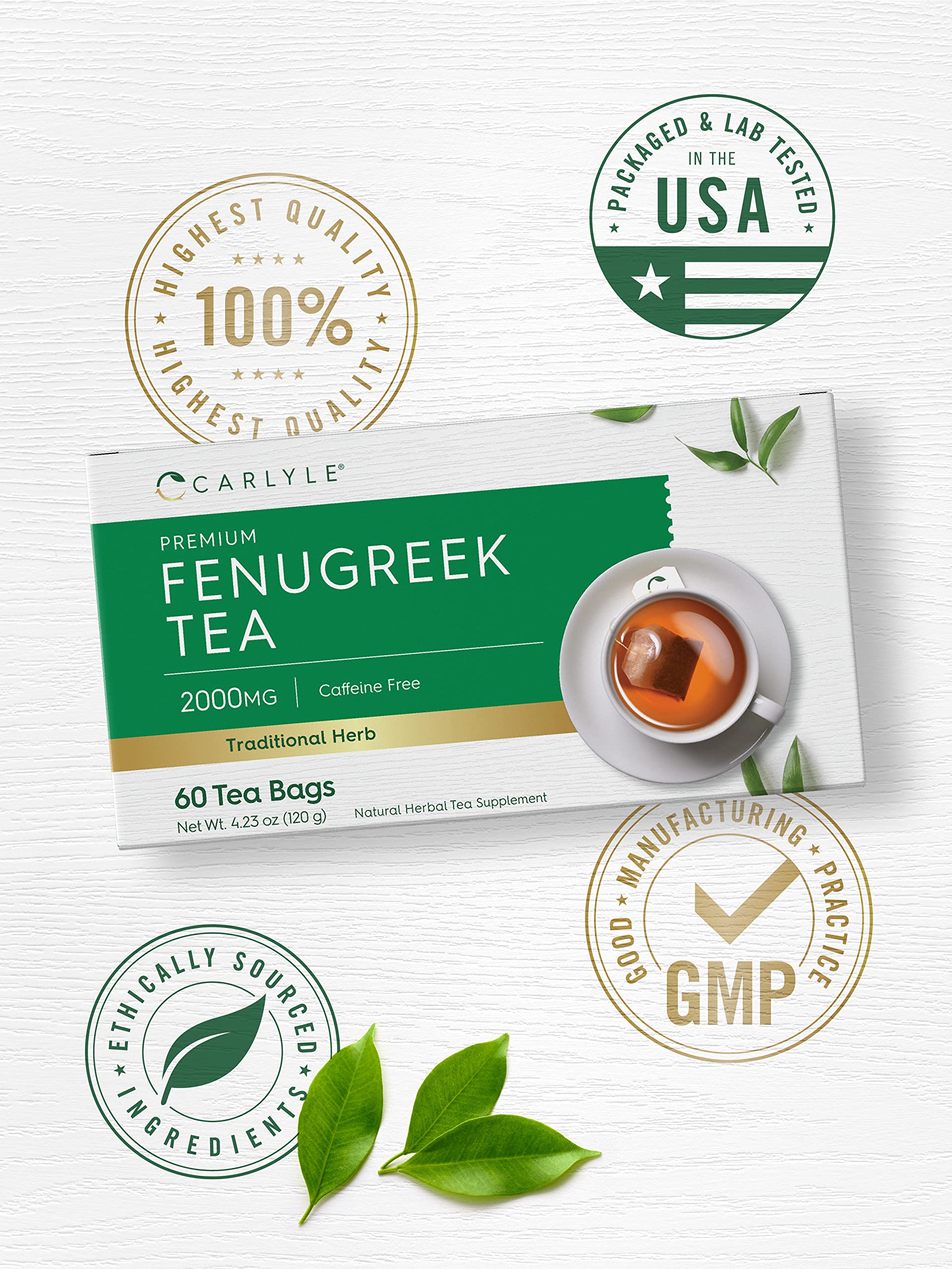 Carlyle Fenugreek Seed Tea | 60 Tea Bags | No Caffeine | Vegetarian, Non-GMO & Gluten Free Herbal Tea Supplement