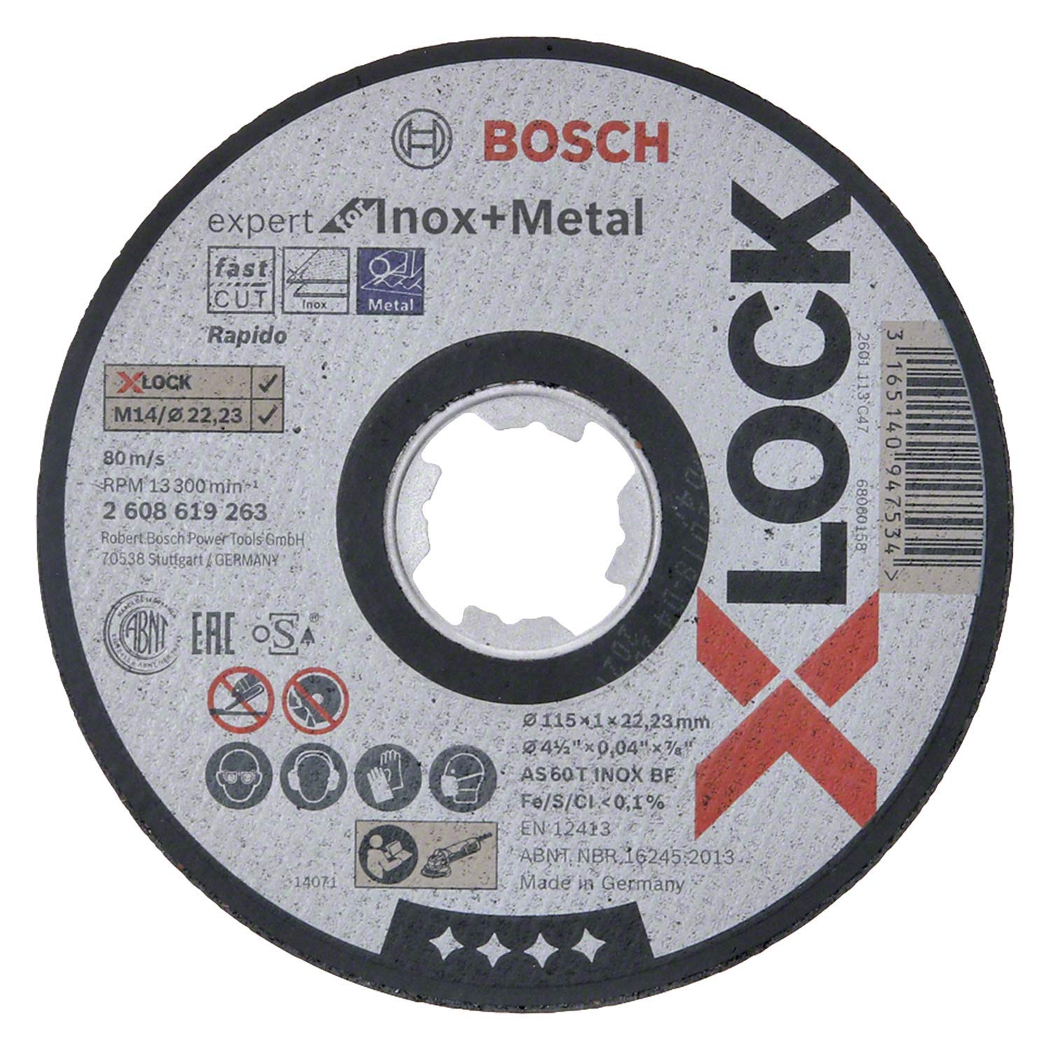 Bosch Professional Straight Cutting Disc Expert (for Inox and Metal, X-LOCK, Diameter 115 mm, Bore Diameter: 22.23 mm, Thickness: 1 mm)