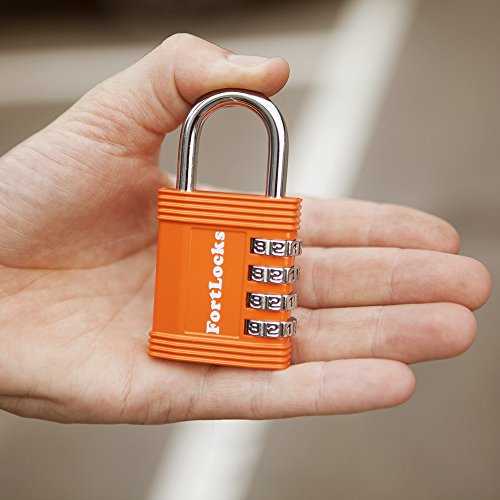 FortLocks Padlock - 4 Digit Combination Lock for Gym Outdoor & School Locker, Fence, Case & Shed β Heavy Duty Resettable Set Your Own Combo β Waterproof & Weatherproof (1 Pack - Orange)