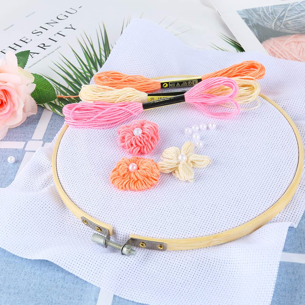 Caydo 244 Pieces Embroidery Kit with 100 Colors Threads, 40 Sewing Pins, 3 Pieces Aida Cloth, Instructions, Embroidery Hoops and Cross Stitch Tools for Adults and Kids Beginners