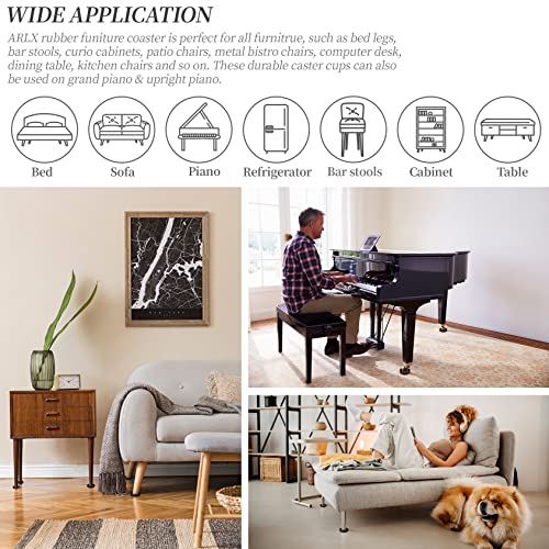 Furniture Leg Coasters 8Pcs Caster Cups 2.5”Non Slip Rubber Pads Hardwood Floors Protectors for Sofa Bed Piano Chair Leg Anti Slide Floor Protector