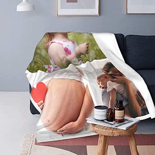 GREDBH Custom Blanket with Photo Text Personalized Bedding Throw Blankets Customized Flannel Fleece Blankets for Family Birthday Wedding Gift Fits Couch Sofa Bedroom Living Room - 50"X40"