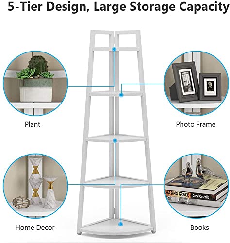 Tribesigns 5 Tier Corner Bookshelf and Bookcase, 70 inch Tall Corner Shelves Standing Shelving Unit Indoor Plant Stand for Living Room, Kitchen, Home Office (White)