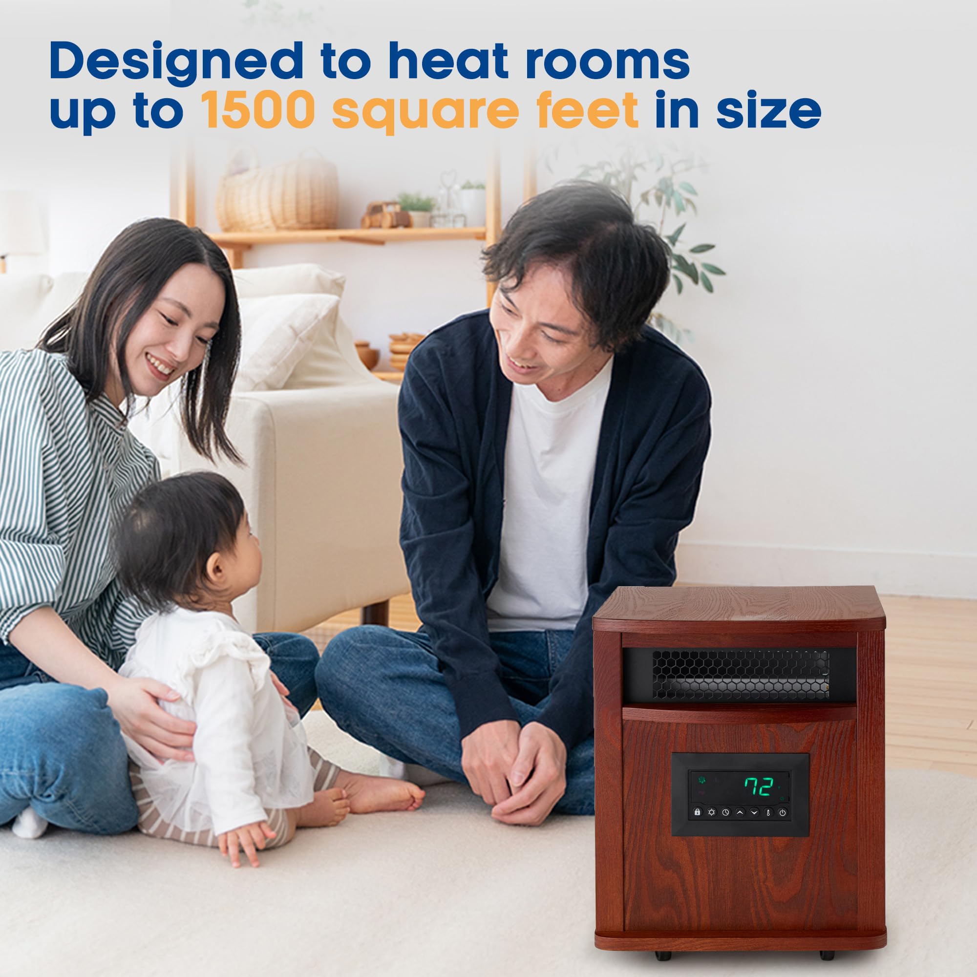 LifeSmart LifePro Electric Space Heater, 1500W Portable Infrared Quartz Heater with Remote, Brown