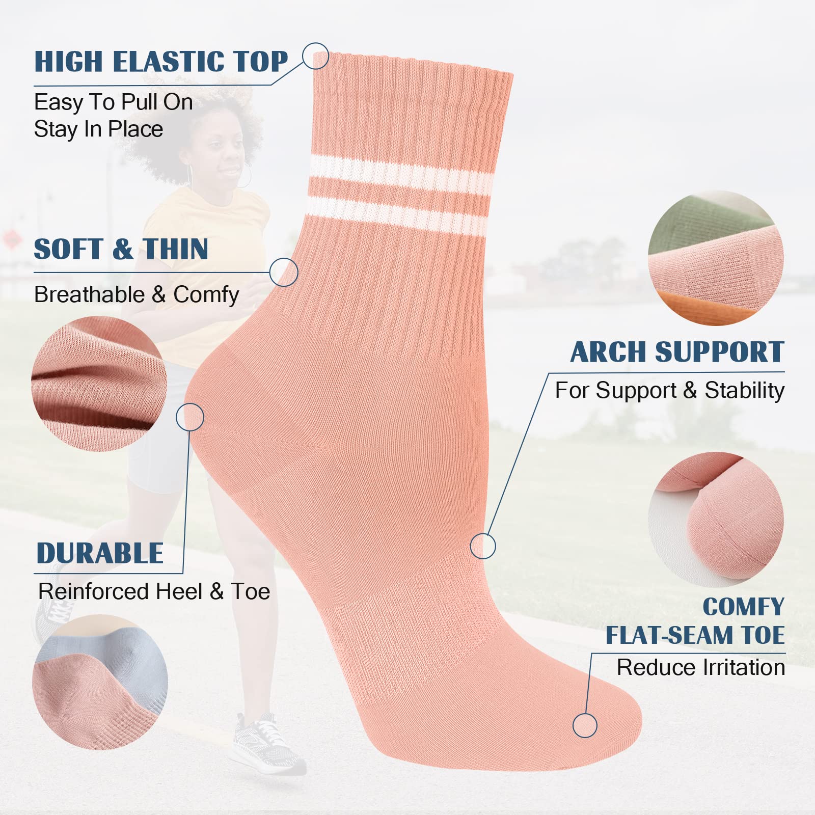 CTHH Women's Thin Cotton Socks - Soft Above Ankle Crew Socks for Casual Bootie Dress Business, 4 Pairs
