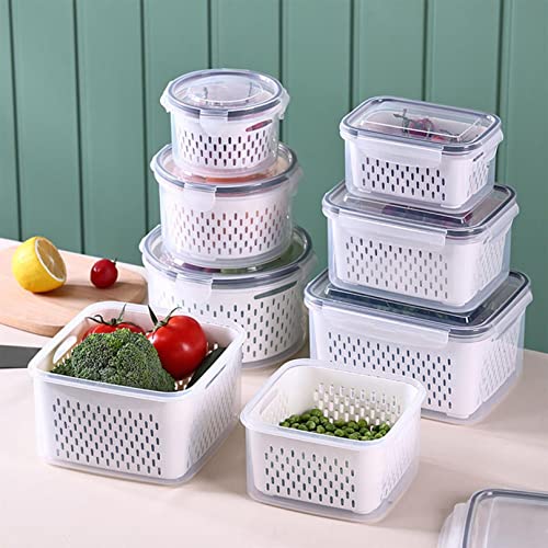 Fresh Fruit Vegetable Container, 3-in-1 Versatile BPA-free Plastic Grocery Storage With Vents Partitioned Storage Container For Fresh Berry Lettuce Storage (Small)