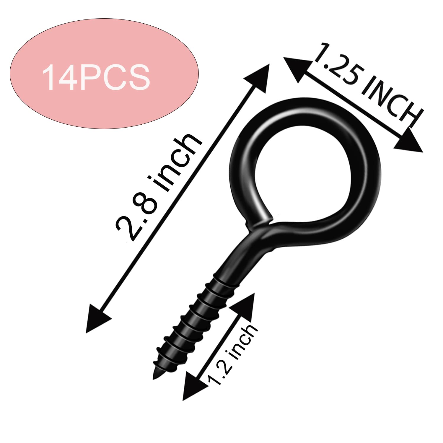 DODHEG 2.8 Inch Eye Hooks, Screw Hooks, for Indoor and Outdoor Use, 14 Pcs Black.