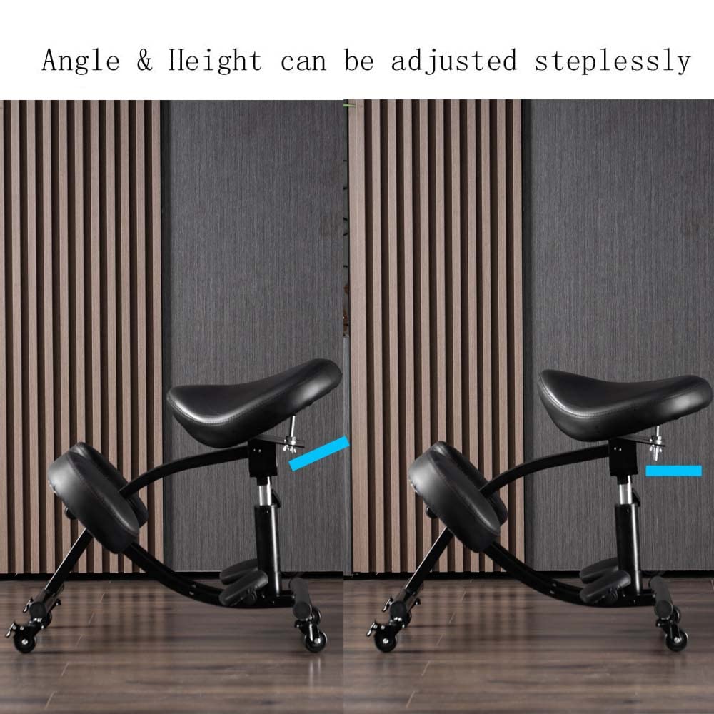 Kneeling Chair with Wheels, Ergonomic Balance Chair for Home and Office，Adjustable Saddle Chair to Improve Your Posture,Comfortable Knees and Footrest,Black,SSS-1459-M