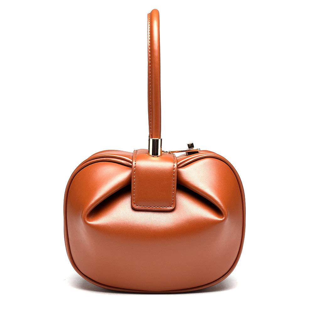 Mn&Sue Fashion Designer Women's Genuine Leather Top Handle Handbag Evening Bag Party Prom Wedding Purse (Normal, Brown)