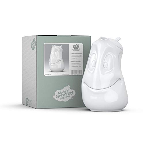 TASSEN Porcelain Tea Pot with Lid, Good Mood Face Edition, 40 oz. White (Single Tea Pot with Lid)